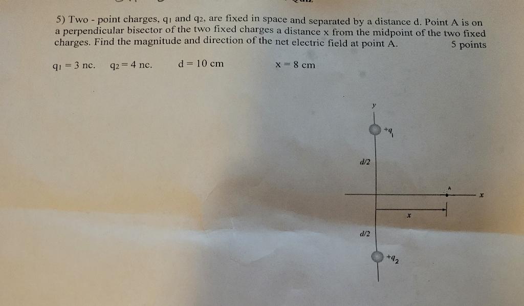 Solved 5) Two - point charges, q1 and q2, are fixed in space | Chegg.com