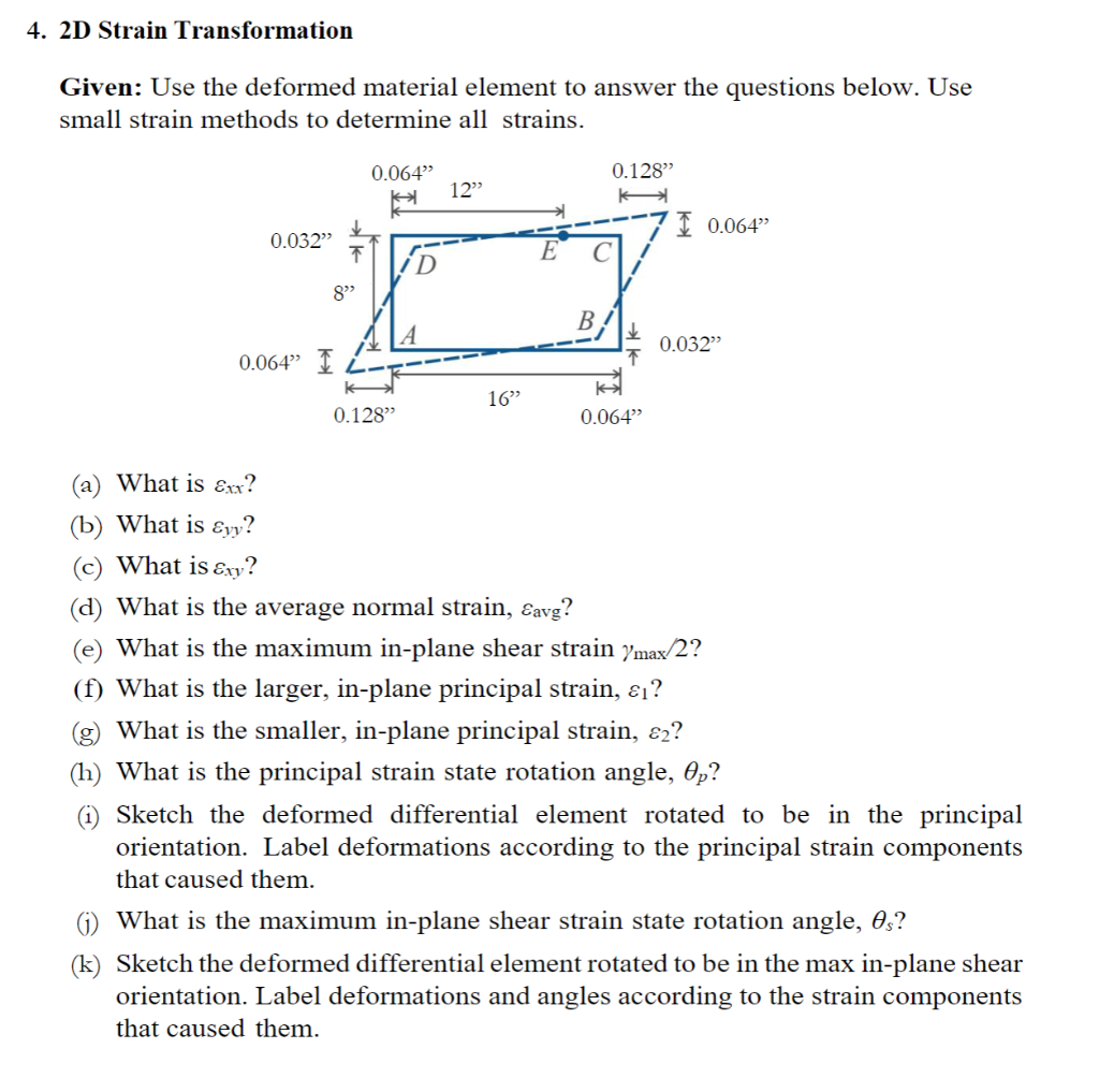 Solved 4. 2D Strain Transformation Given: Use the deformed | Chegg.com
