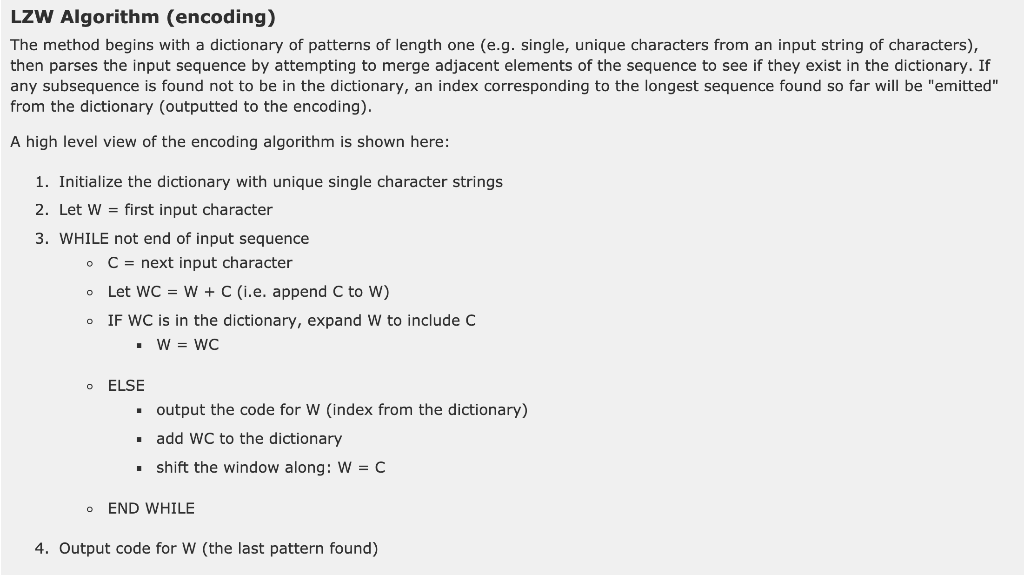In the previous questions, I had to create an LZW | Chegg.com