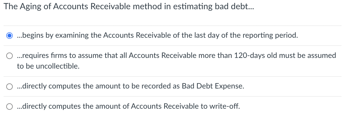 Solved The Aging of Accounts Receivable method in estimating | Chegg.com