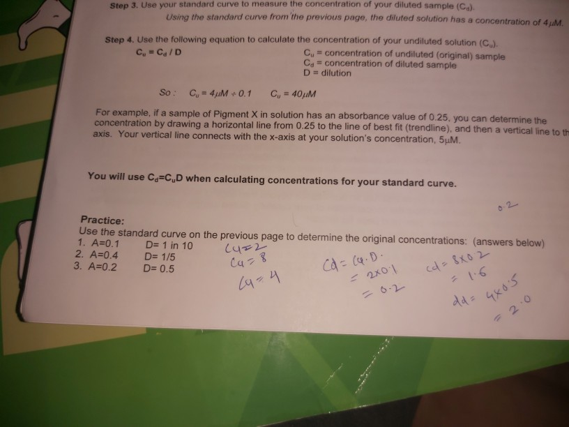 Solved use a standard curve to determine the original | Chegg.com