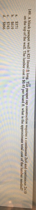 Solved A block parapet wall is 825 lineal ft long. The | Chegg.com