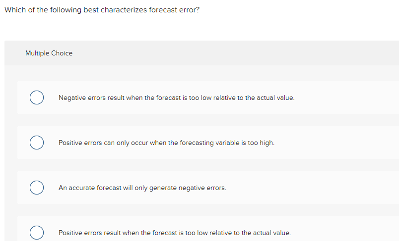 Solved Which of the following best characterizes forecast | Chegg.com