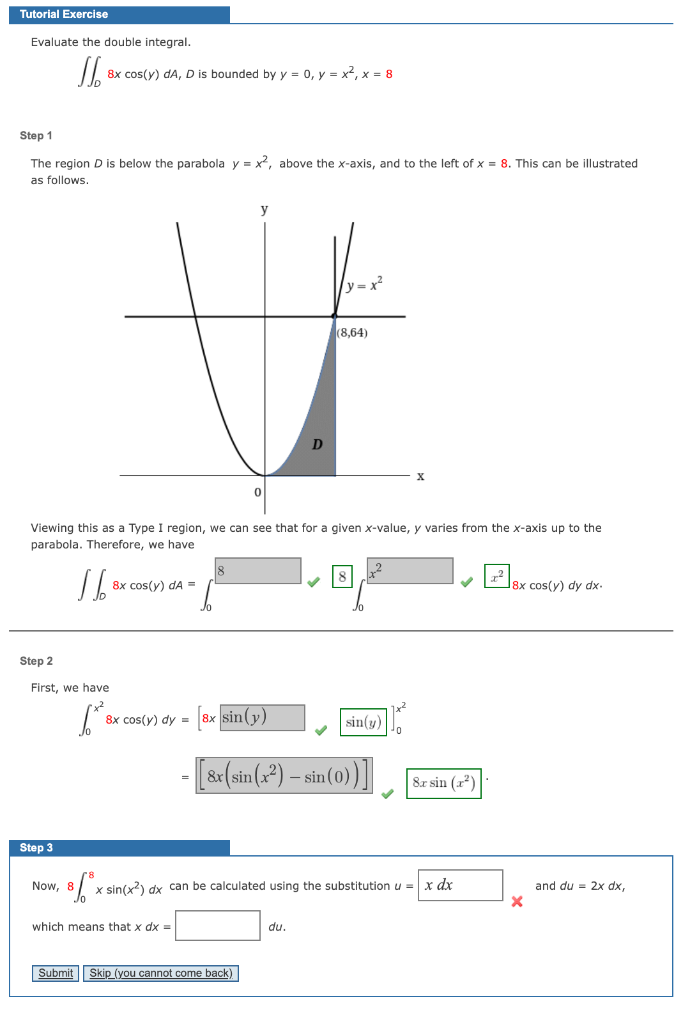 Solved Tutorial Exercise Evaluate the double integral. Sle | Chegg.com