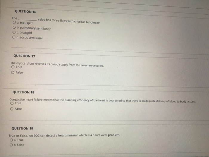 Solved QUESTION 16 The valve has three flaps with chordae | Chegg.com