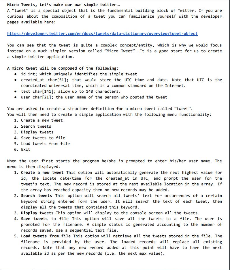 Solved Micro Tweets, Let's make our own simple twitter.. A | Chegg.com