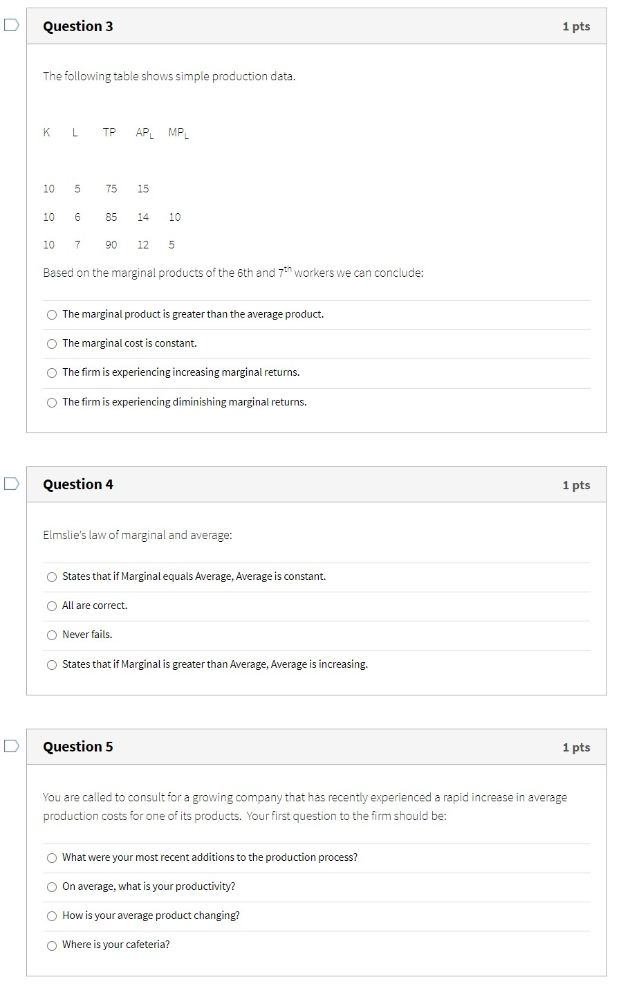 Solved Question 1 1 pts The following table shows simple | Chegg.com