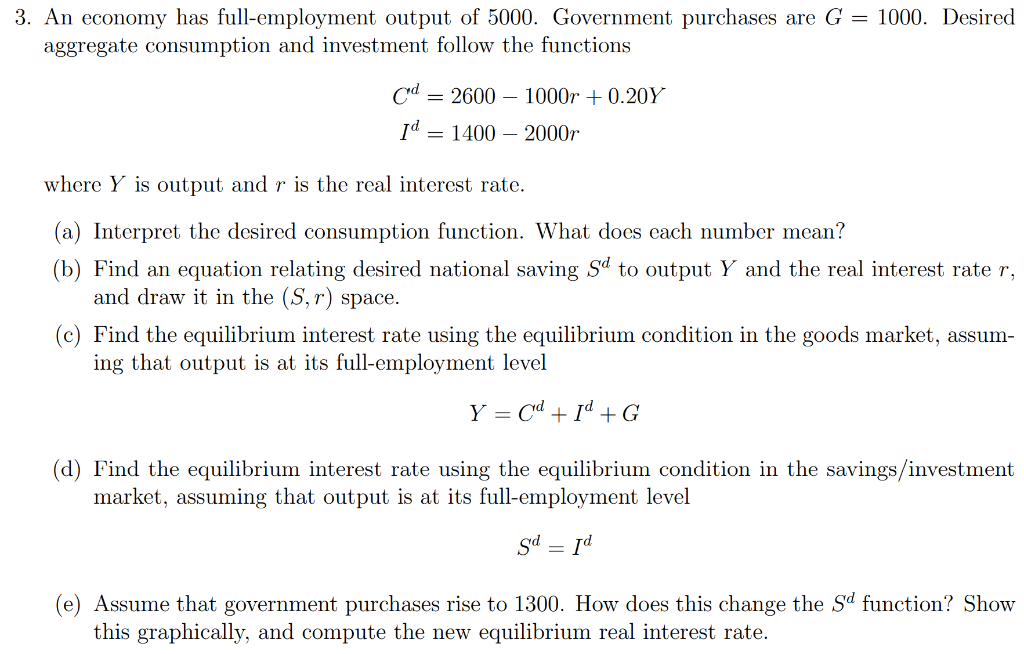 Solved An economy has full-employment output of 5000. | Chegg.com