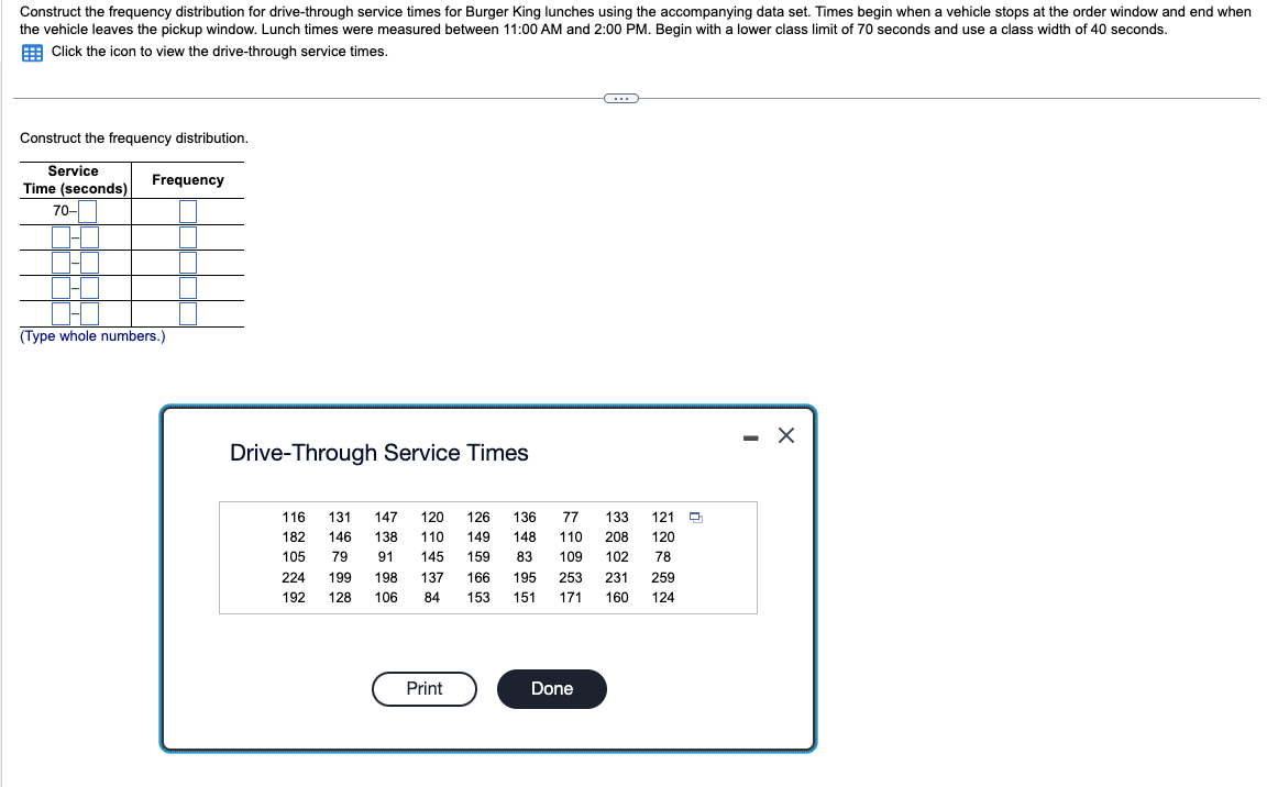 Solved Click the icon to view the drive-through service | Chegg.com