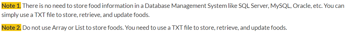 Solved 1. AddFood function. Through this function, the | Chegg.com