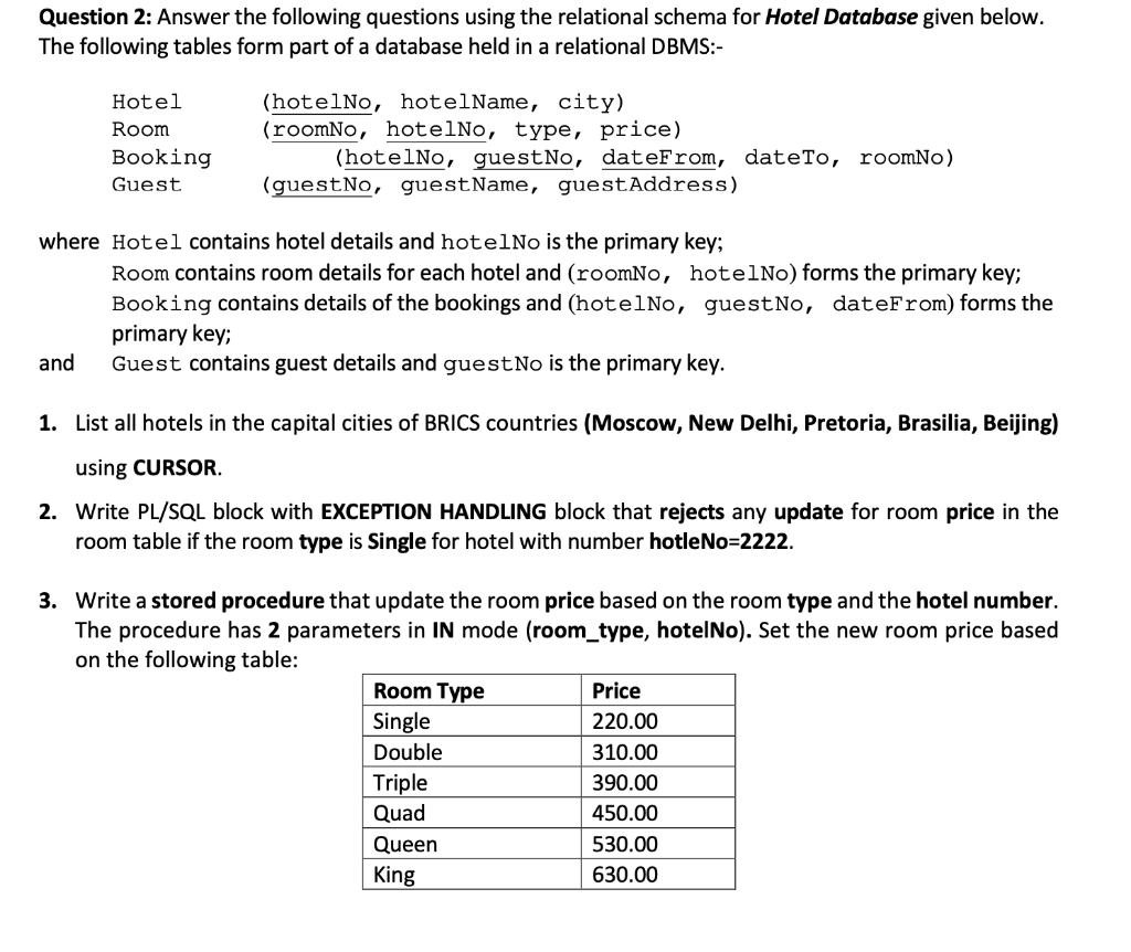 Solved Question 2: Answer the following questions using the | Chegg.com