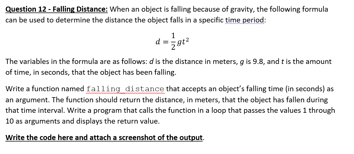 Solved Question 12 - Falling Distance: When an object is | Chegg.com