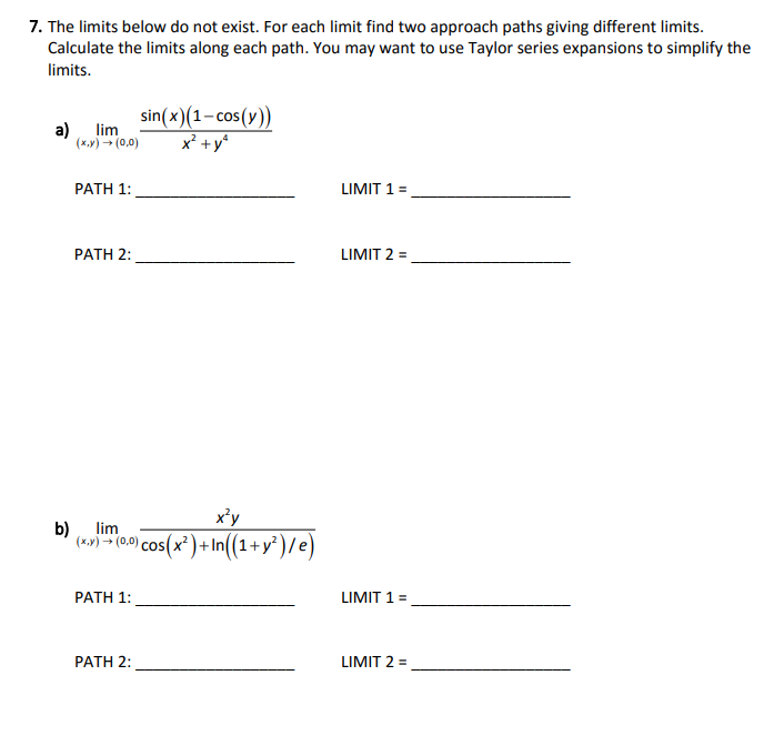 Solved 7. The limits below do not exist. For each limit find | Chegg.com