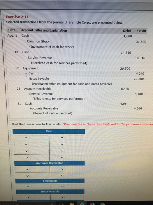 Solved Brief Exercise 2-7 Selected transactions for the | Chegg.com