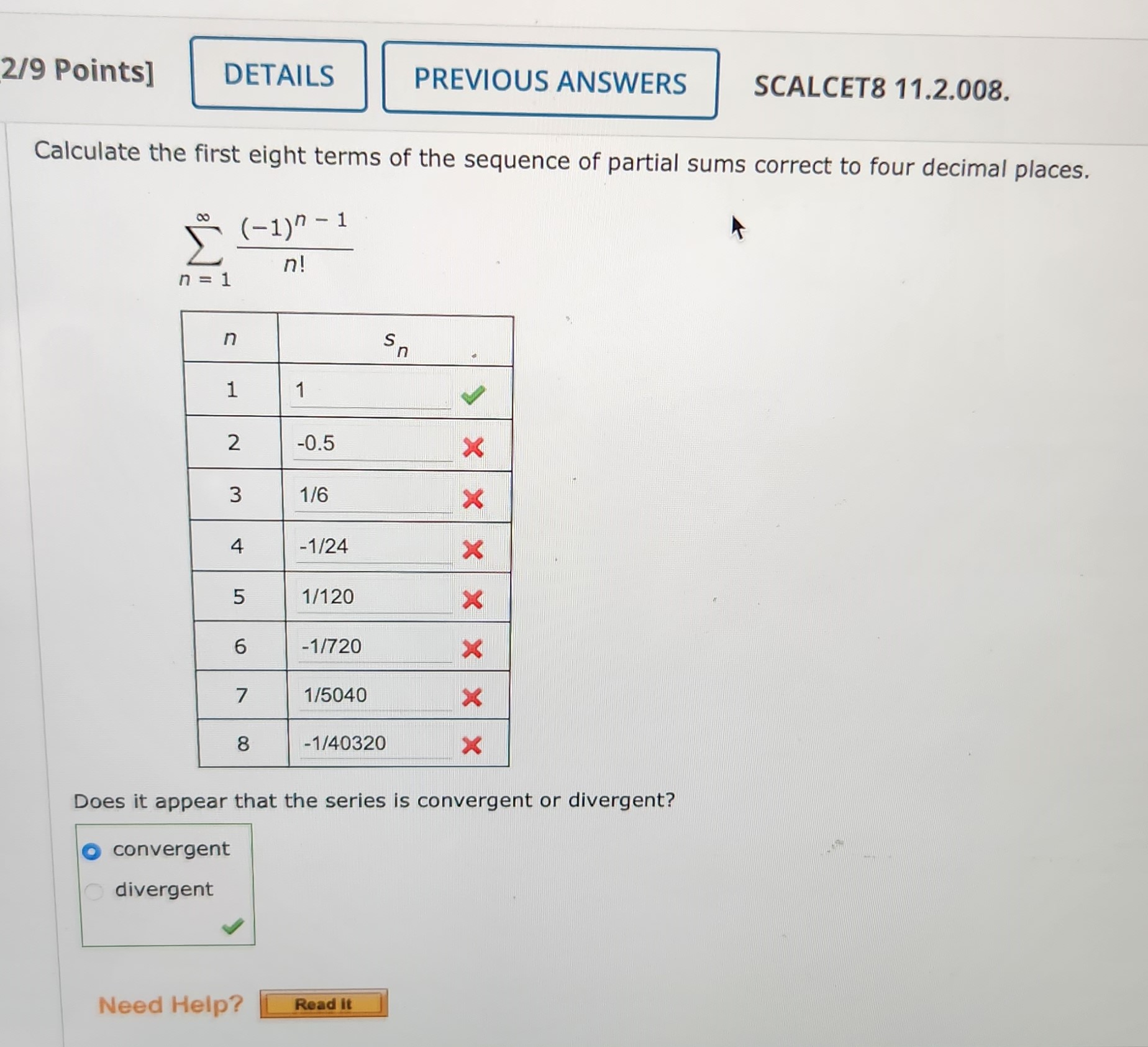 Solved 2/9 Points] SCALCET8 11.2.008. Calculate the first | Chegg.com