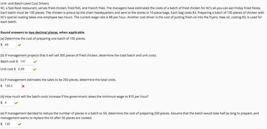 Solved Unit- and Batch-Level Cost Drivers KC, a fast-food | Chegg.com