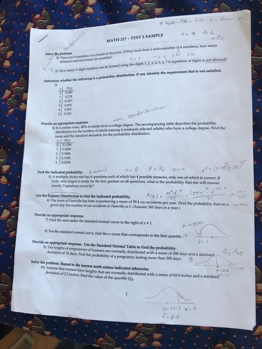 Solved cr MATH 227 -TEST 2 SAMPLE how many subcommit thee of | Chegg.com