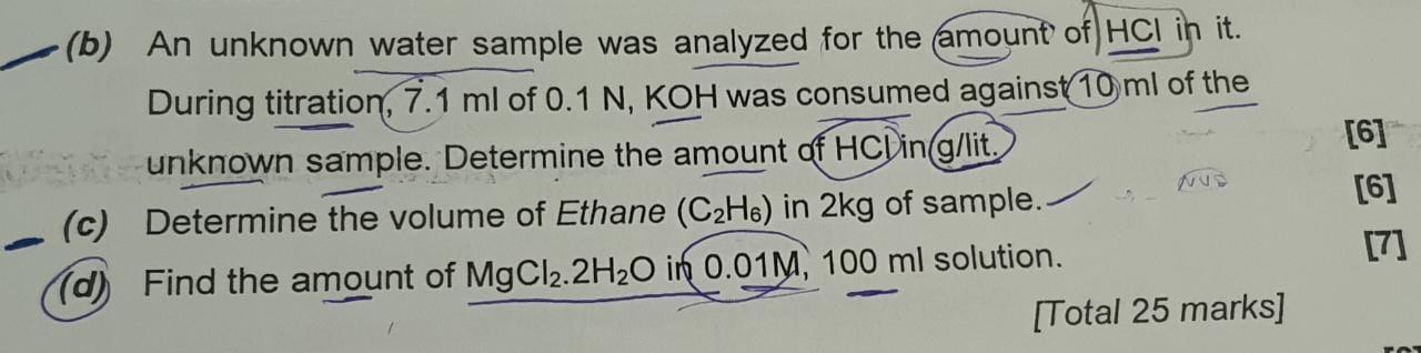 Solved (b) An unknown water sample was analyzed for the | Chegg.com