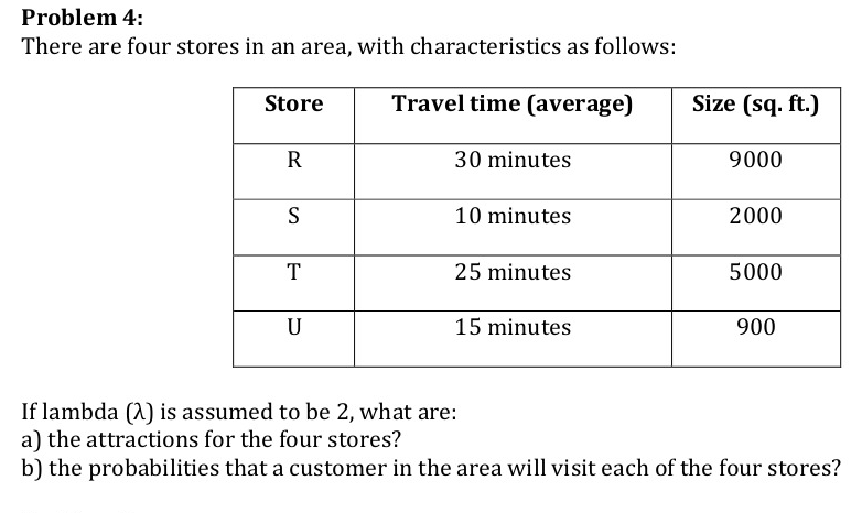 Solved Problem 4: There are four stores in an area, with | Chegg.com