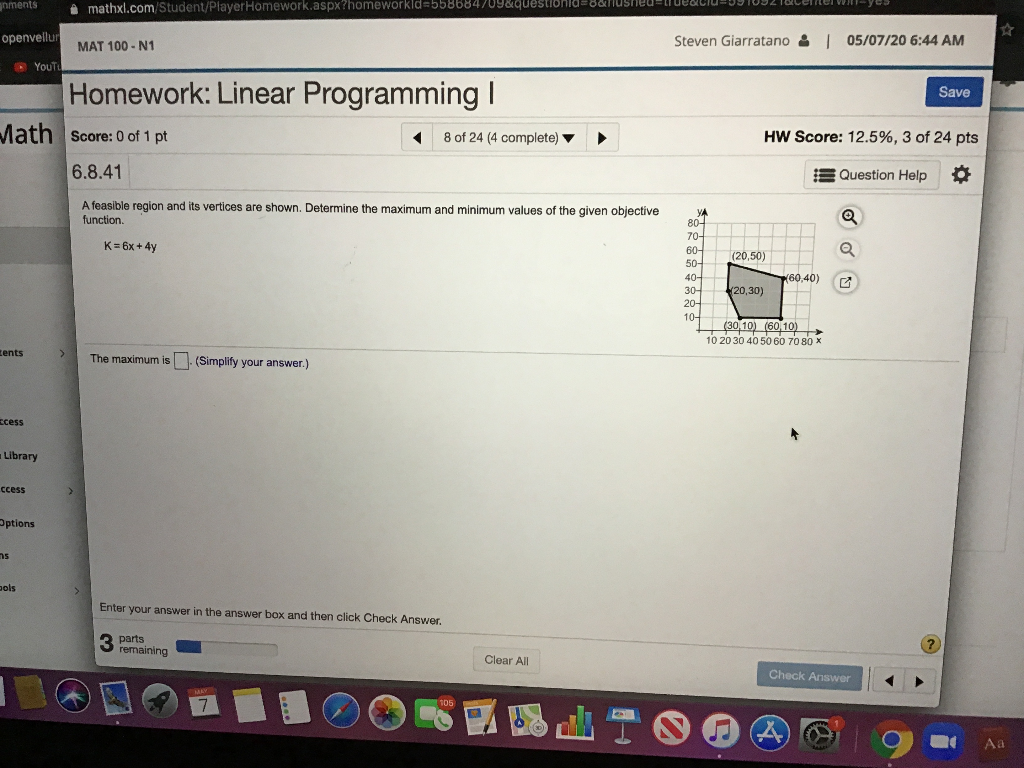 Solved ments mathxl.com Student Player | Chegg.com
