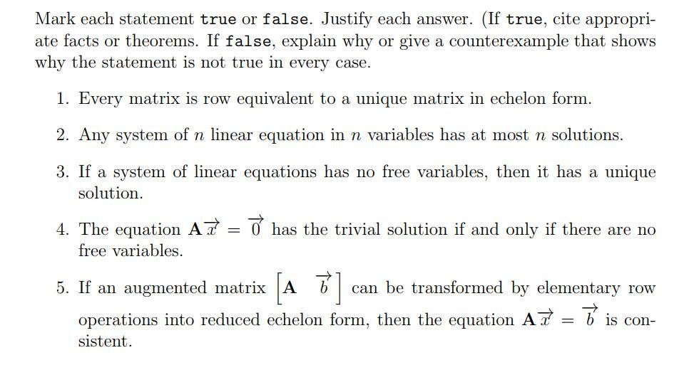 Solved Mark each statement true or false. Justify each | Chegg.com