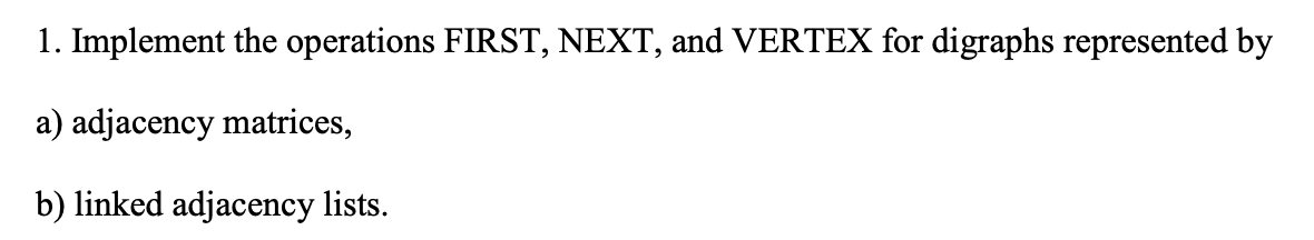 Solved 1. Implement the operations FIRST, NEXT, and VERTEX | Chegg.com