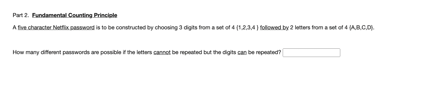 Solved Part 2. Fundamental Counting Principle A five | Chegg.com