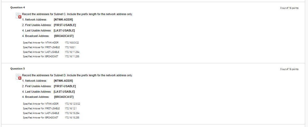 Solved Question 1 O out of 20 points X the network addresses | Chegg.com