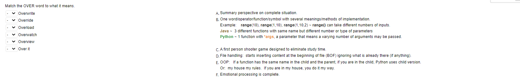 Solved Match the OVER word to what it means. - Overwrite A. | Chegg.com