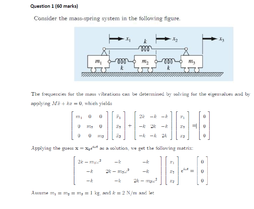 Solved Question 1 (60 marks) Consider the mass-spring system | Chegg.com