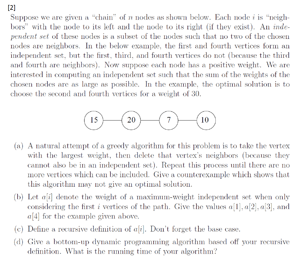 Solved Suppose we are given a "chain" of n nodes as shown | Chegg.com