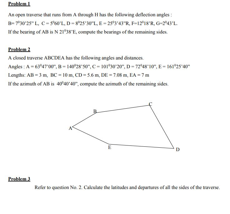 Solved Problem 1 An open traverse that runs from A through H | Chegg.com