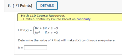 Solved Math 110 Course Resources - Limits \& Continuity | Chegg.com