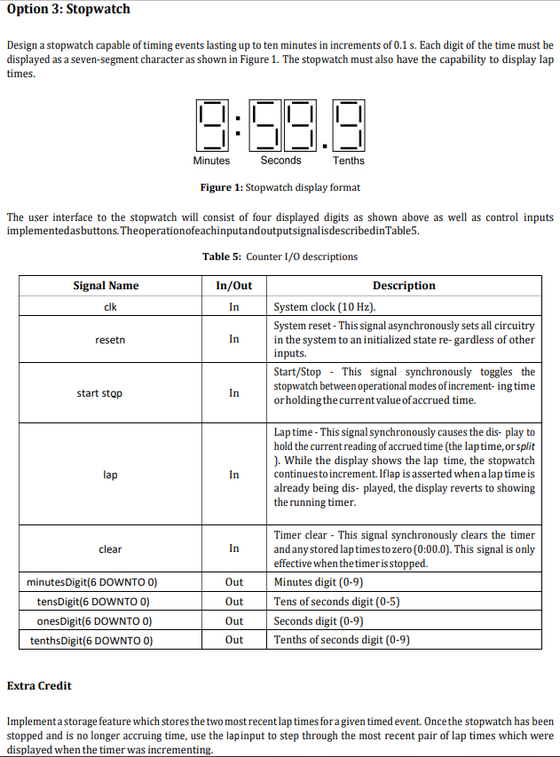 Option 3: Stopwatch Design a stopwatch capable of | Chegg.com