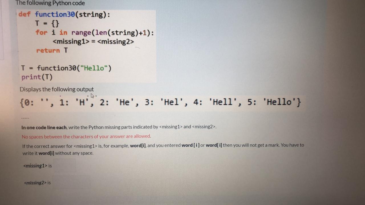 Solved The following Python code def function30(string): T = | Chegg.com