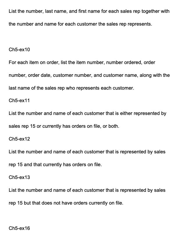 Solved 3845 SQL Practice Questions CH4-ex1 List the number, | Chegg.com