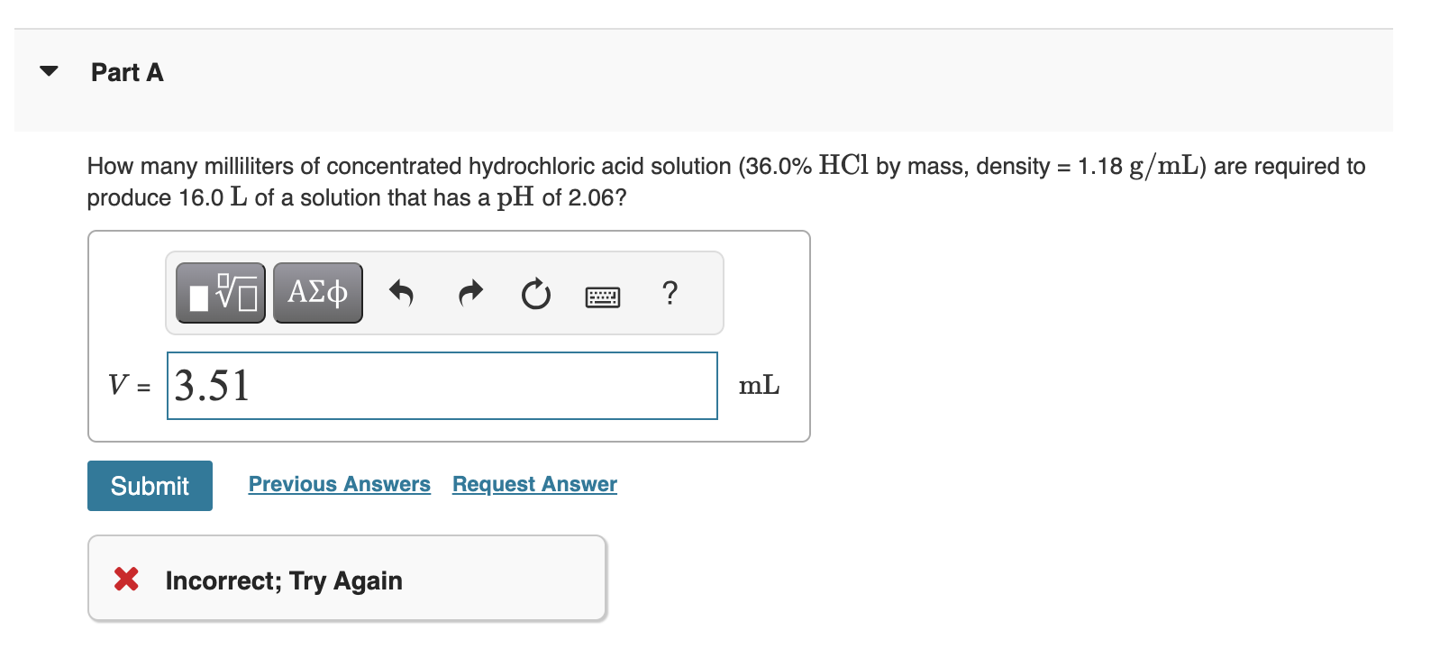 Solved How many milliliters of concentrated hydrochloric | Chegg.com