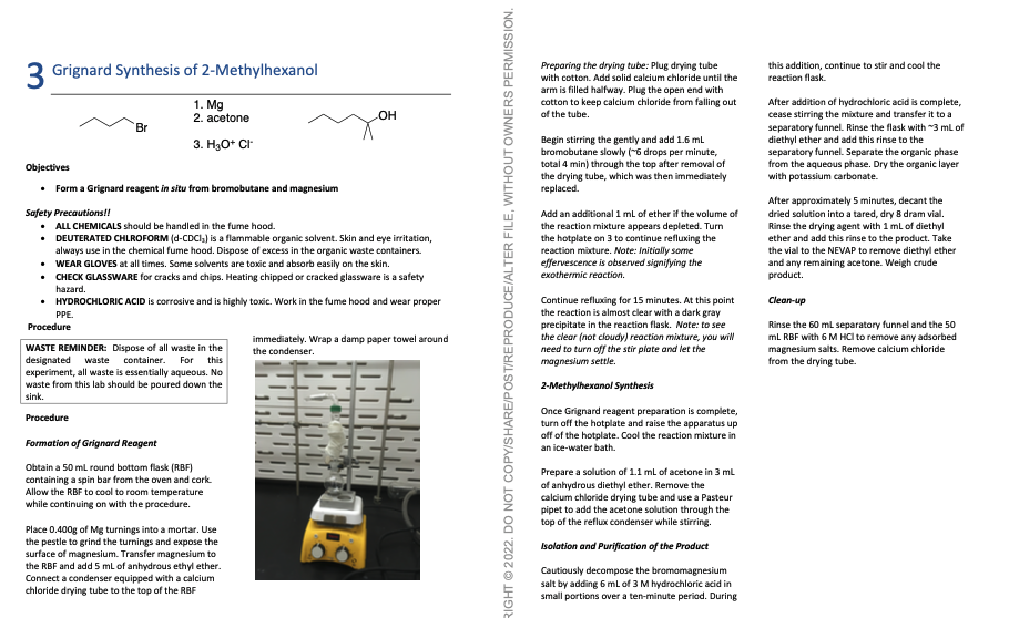 Solved 3 Grignard Synthesis of 2-Methylhexanol Objectives - | Chegg.com
