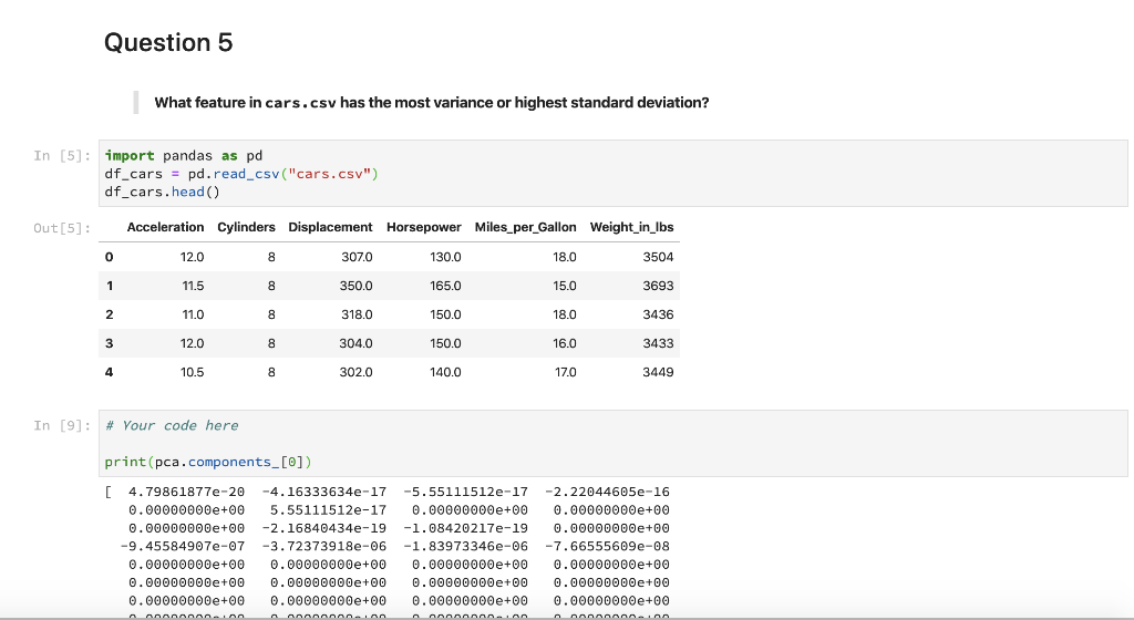 Question 5 What feature in cars.csv has the most | Chegg.com