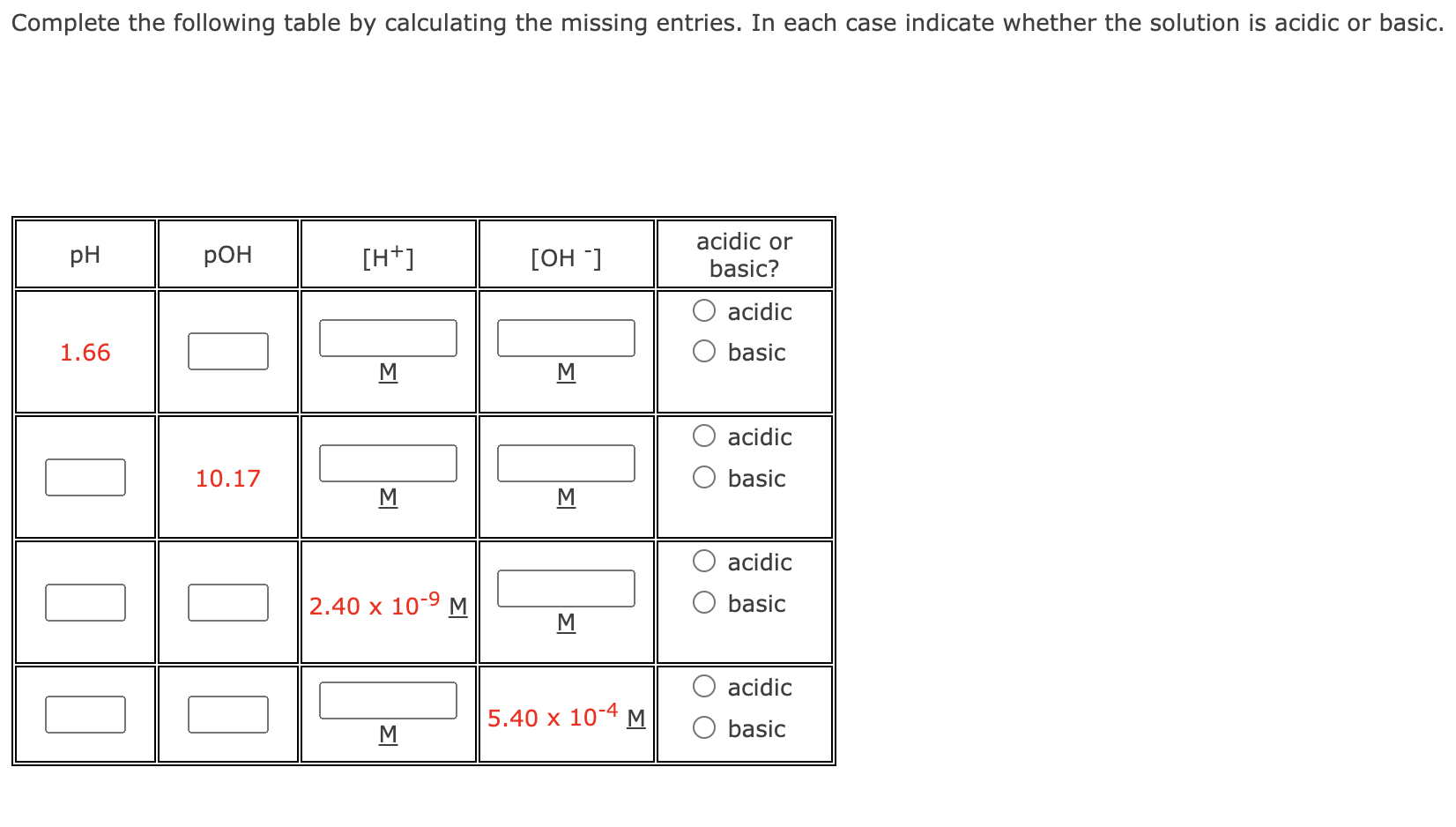 Solved Complete the following table by calculating the | Chegg.com