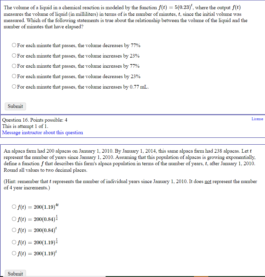 Solved The volume of a liquid in a chemical reaction is | Chegg.com