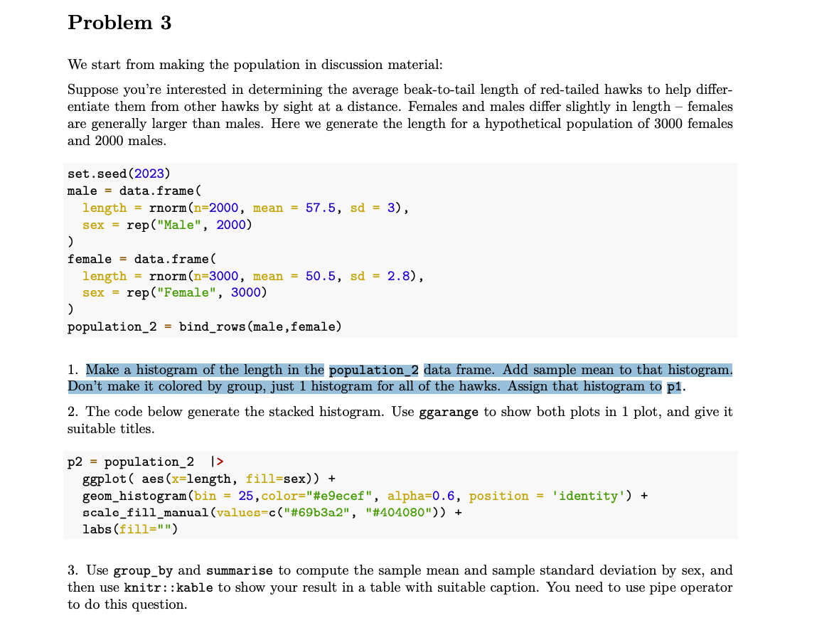 Solved Problem 3 We start from making the population in | Chegg.com