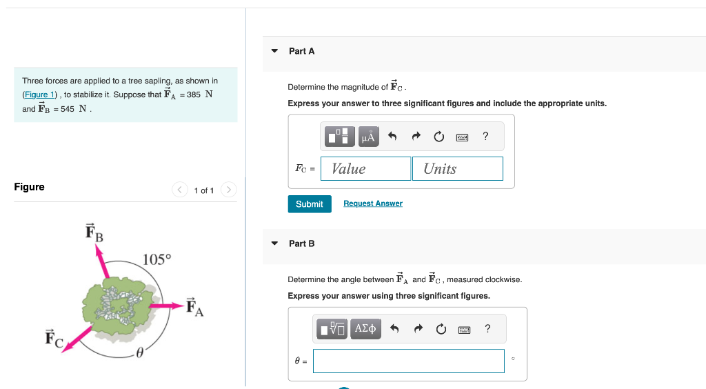 Solved Three forces are applied to a tree sapling, as shown | Chegg.com