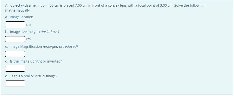 Solved An object with a height of 4.00 cm is placed 7.00 cm | Chegg.com