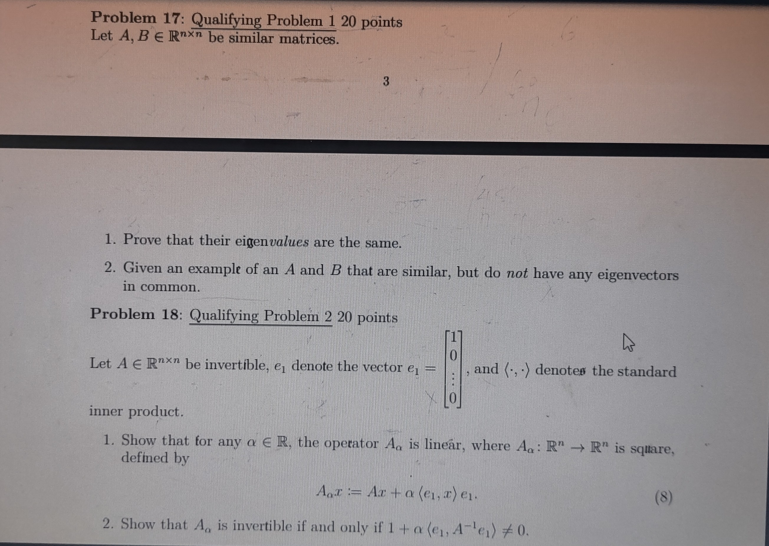 Solved Problem 17: Let A,B ∈ Rn×n be similar matrices.1. | Chegg.com