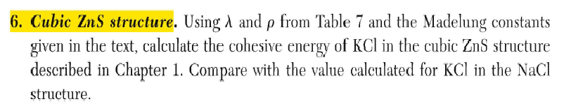 6. Cubic ZnS structure. Using 1 and p from Table 7 | Chegg.com