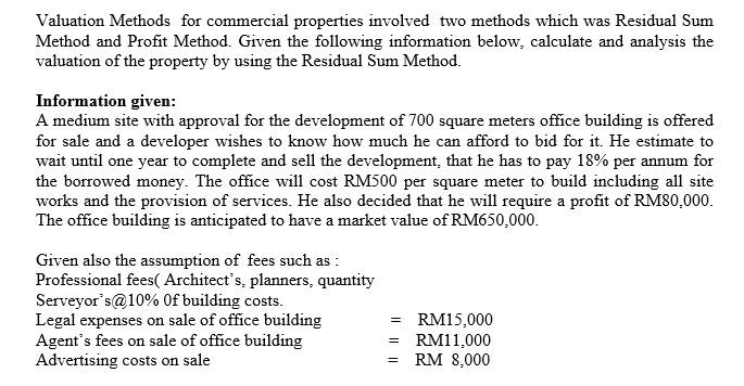 Solved Valuation Methods for commercial properties involved | Chegg.com