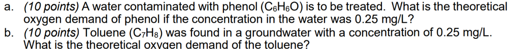 Solved (10 points) A water contaminated with phenol (C6H60) | Chegg.com