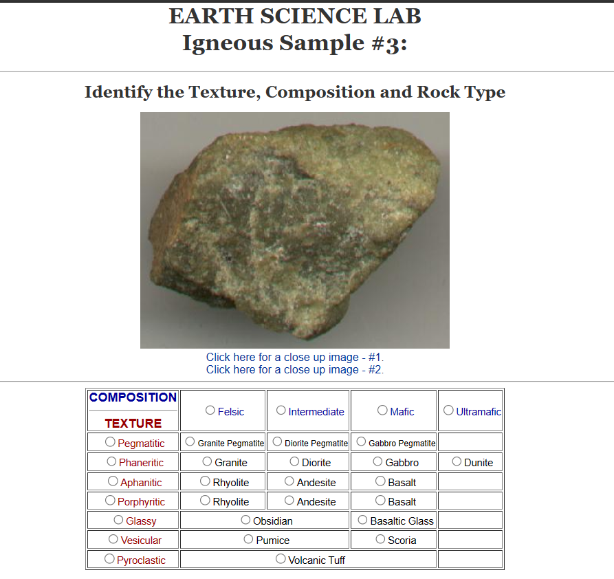 Solved EARTH SCIENCE LAB Igneous Sample \#3: Identify the | Chegg.com