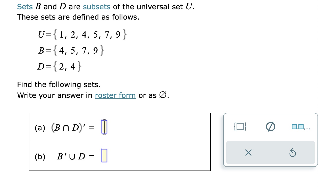 Solved Sets B and D are subsets of the universal set U. | Chegg.com